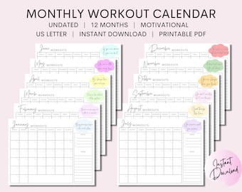 Monthly Workout Planner | Fitness Tracker | Perpetual Calendar ...