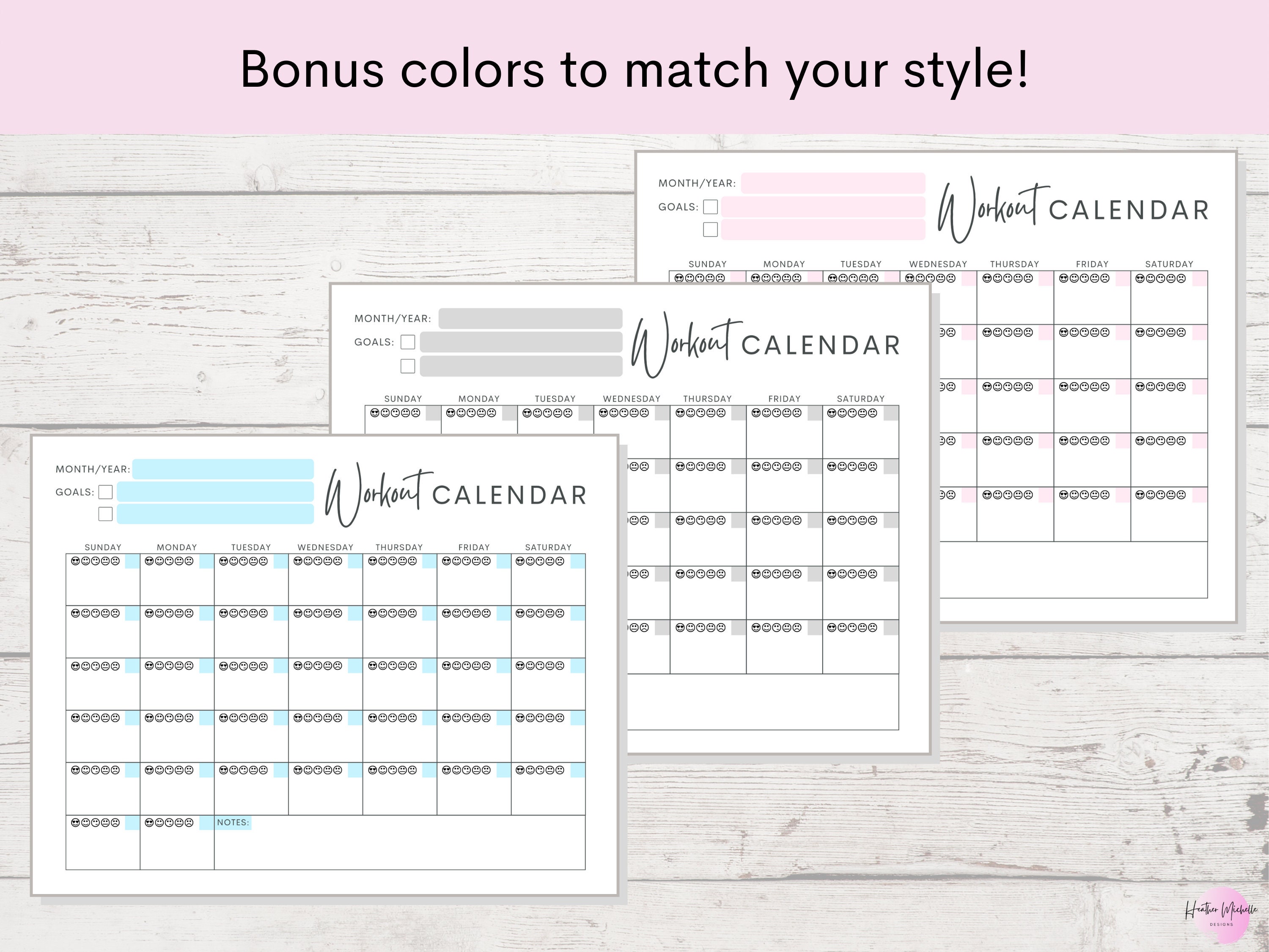 Monthly Workout Planner With Mood Tracker | Fitness Tracker | Printable ...