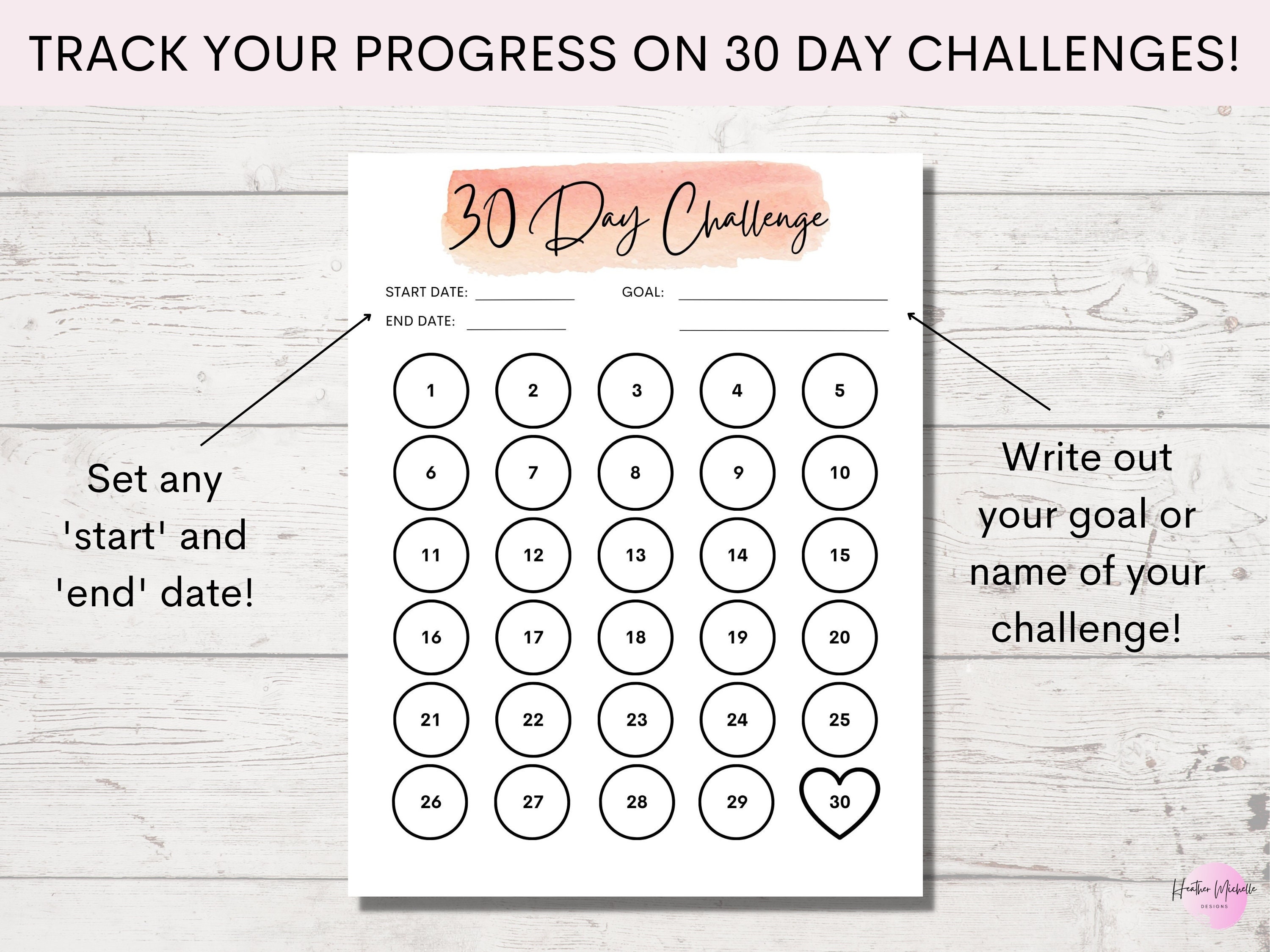 30 Day Challenge Template | Selfcare Challenge | Savings Challenge | 60 ...