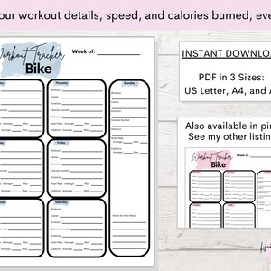 Weekly Bike Workout Tracker | Printable PDF in Blue | Available in US ...