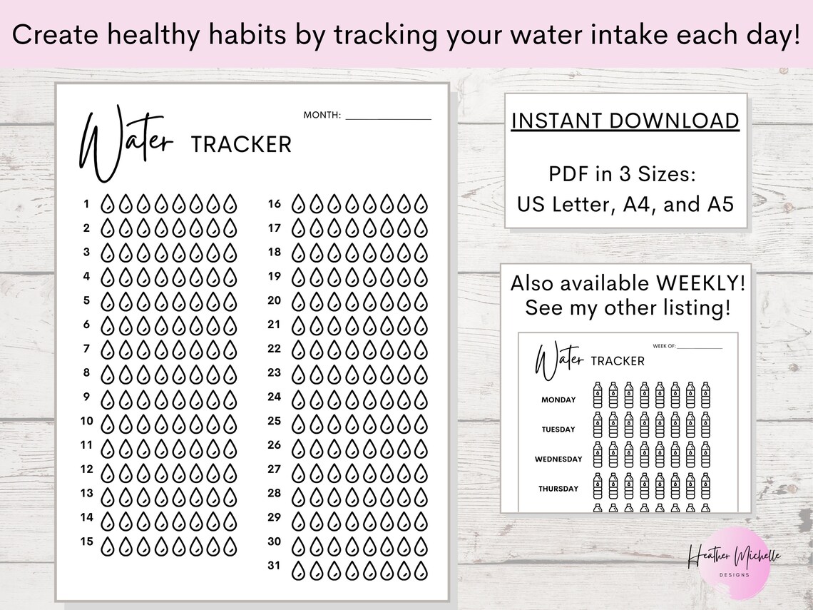 Water Tracker Printable Monthly Hydration Tracker Water Intake Water ...