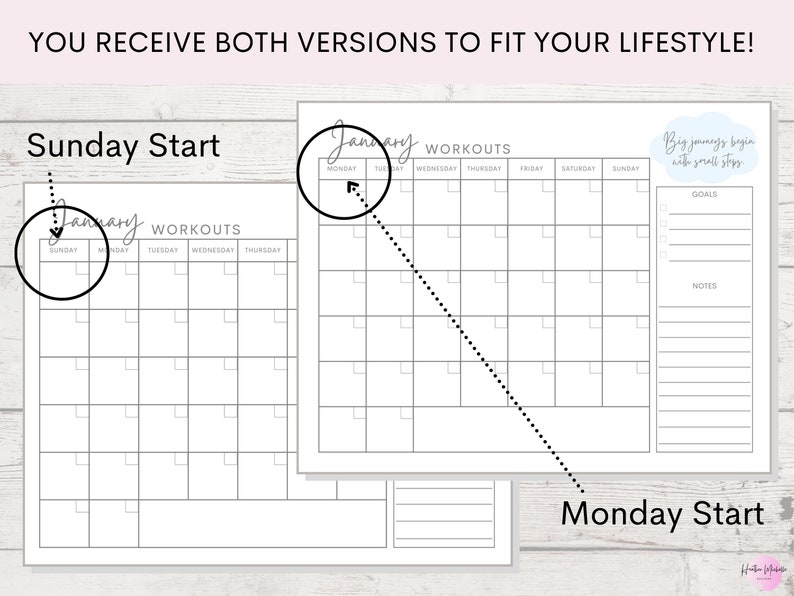 Monthly Workout Planner | Fitness Tracker | Perpetual Calendar ...