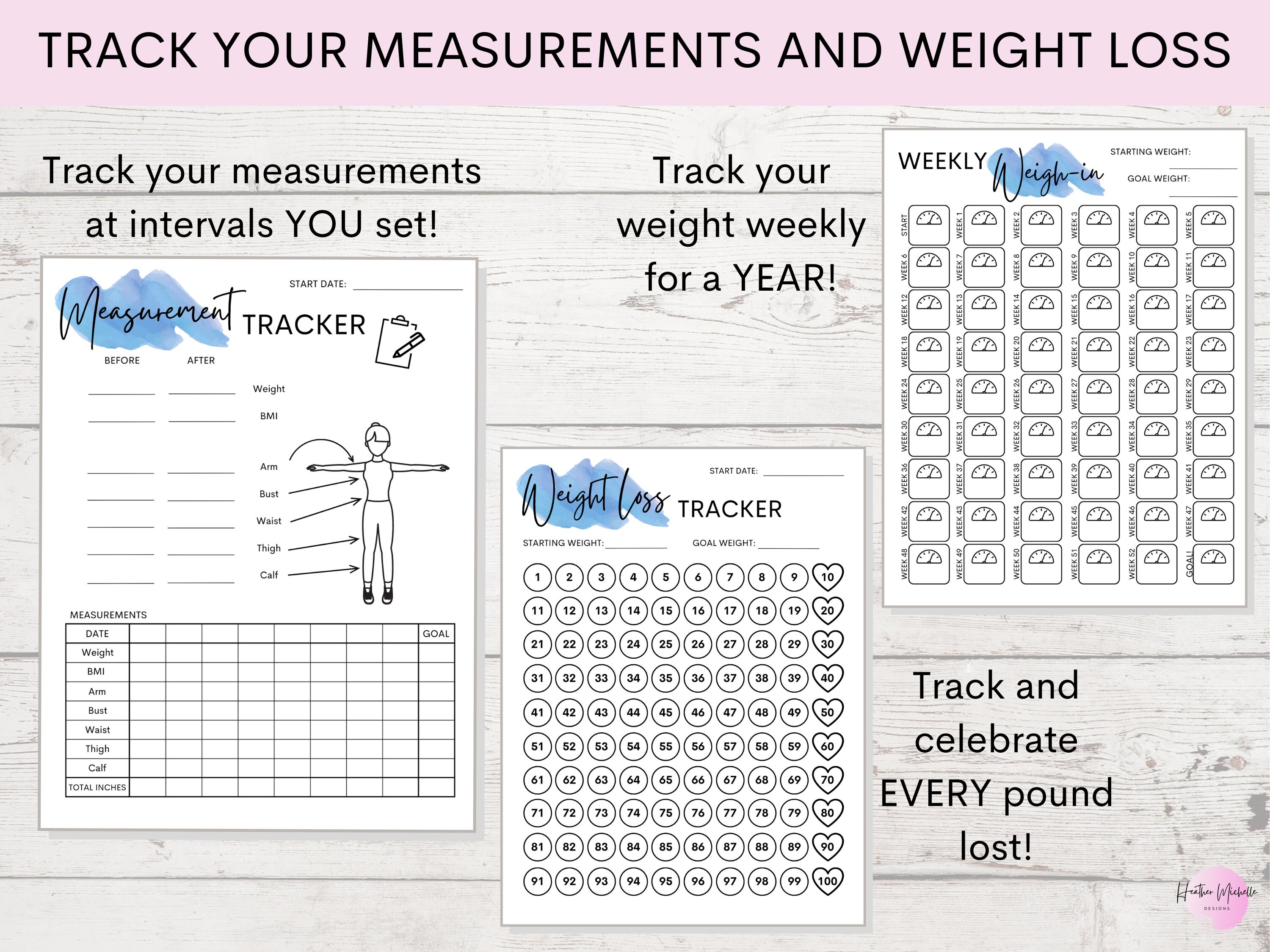 Weight Loss Journal Fitness Planner Printable PDF in Blue Available in ...