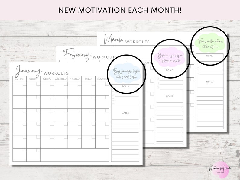 Monthly Workout Planner | Fitness Tracker | Perpetual Calendar ...