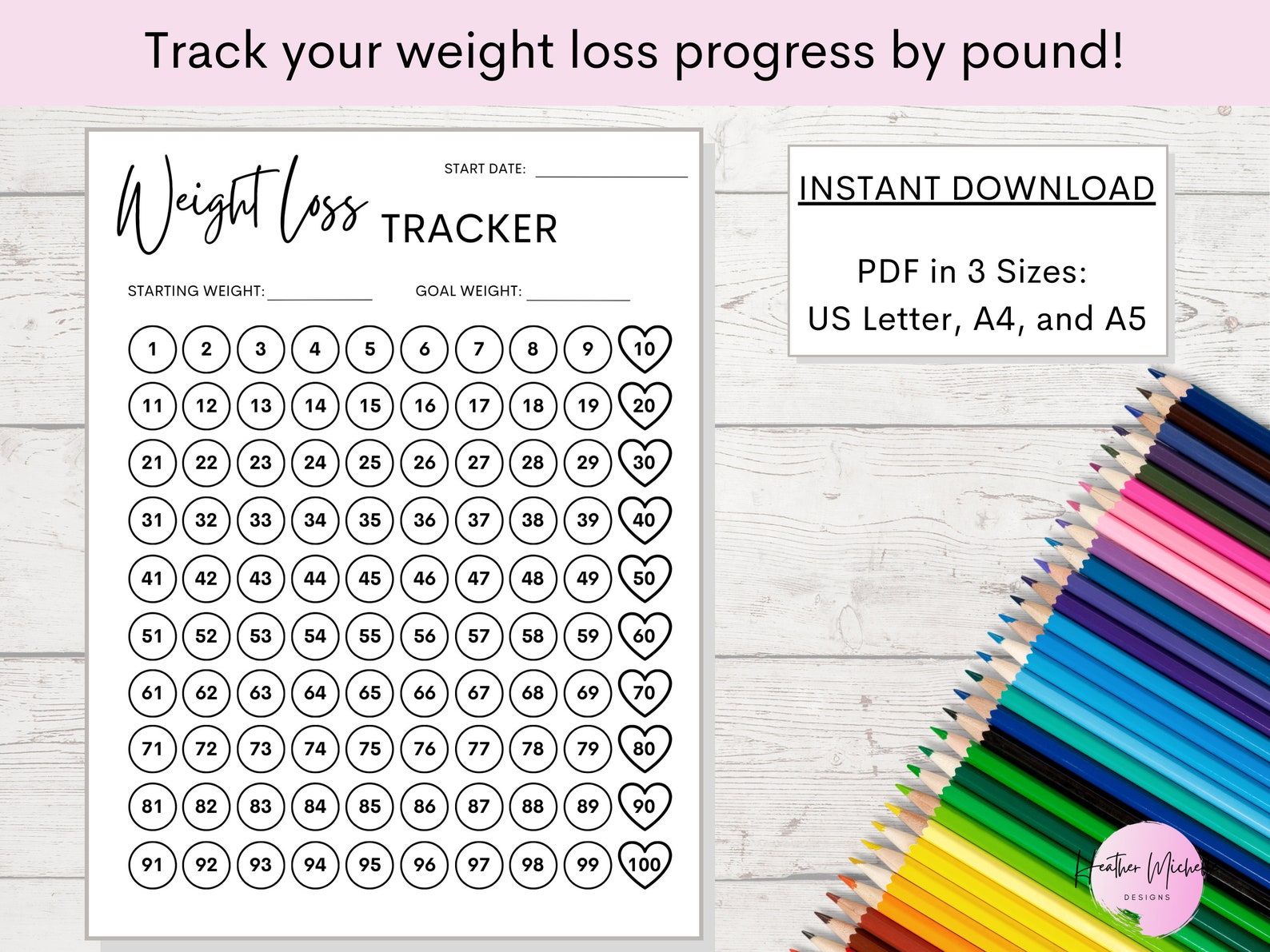 Weight Loss Tracker Bundle Body Measurement Printable PDF Available in ...
