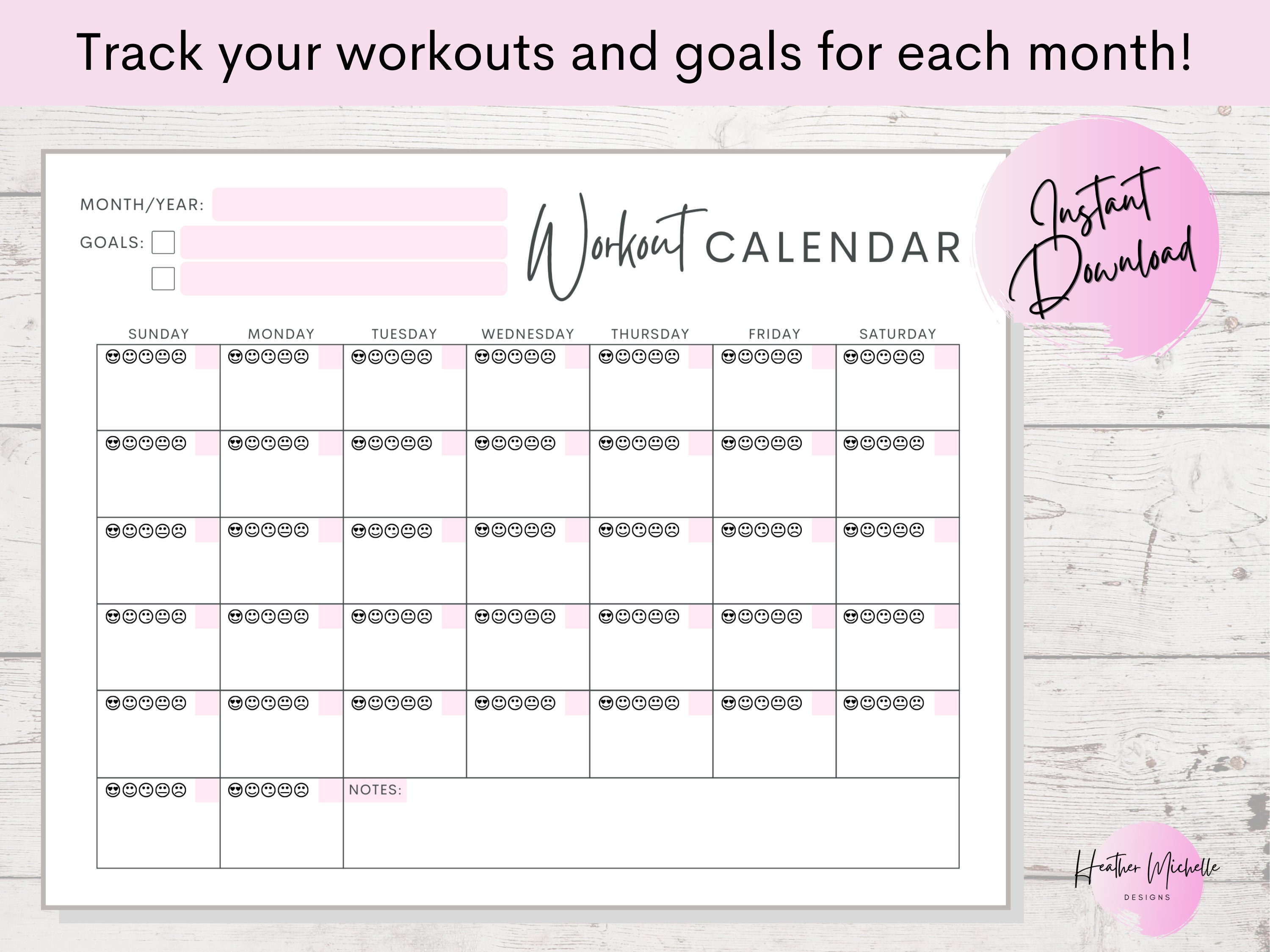 Monthly Workout Planner With Mood Tracker Fitness Tracker Printable PDF ...