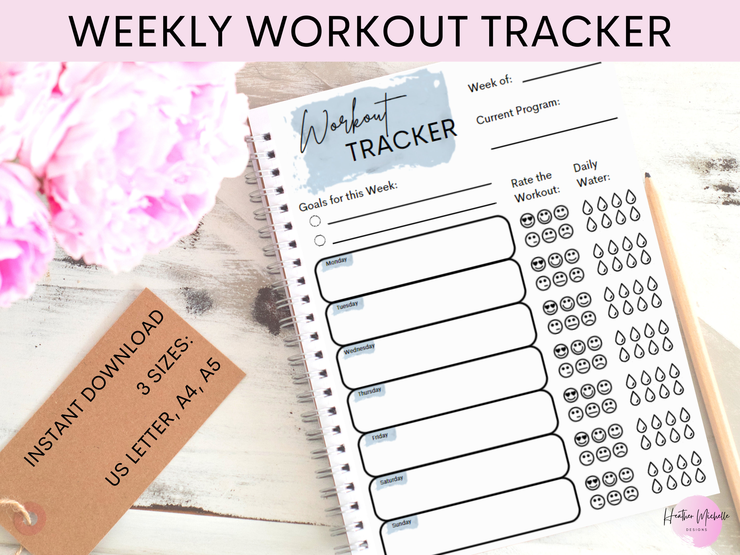 Weekly Fitness Workout Tracker | Printable PDF in Blue | Available in ...