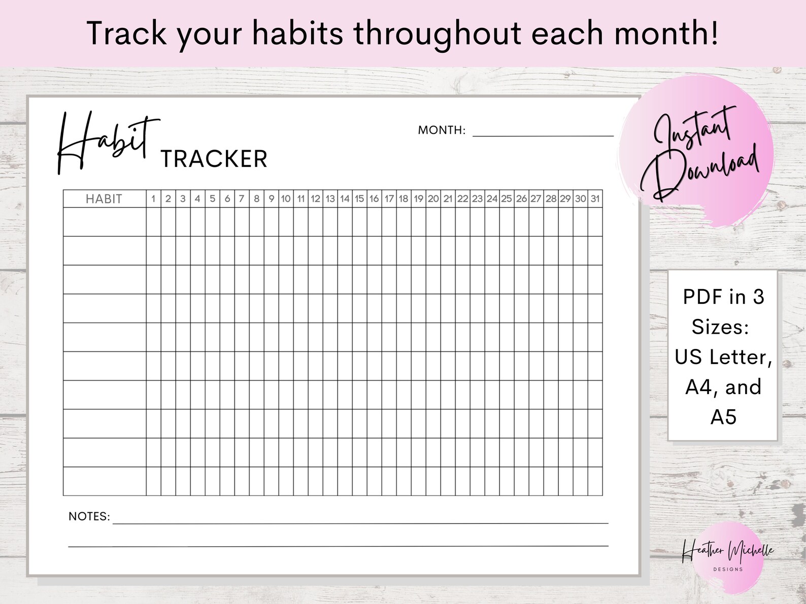 Habit Tracker Health Planner Monthly Goal Planner Printable PDF ...