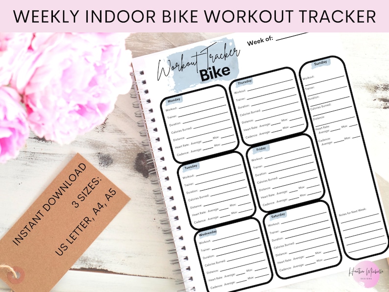 Weekly Bike Workout Tracker | Printable PDF in Blue | Available in US ...