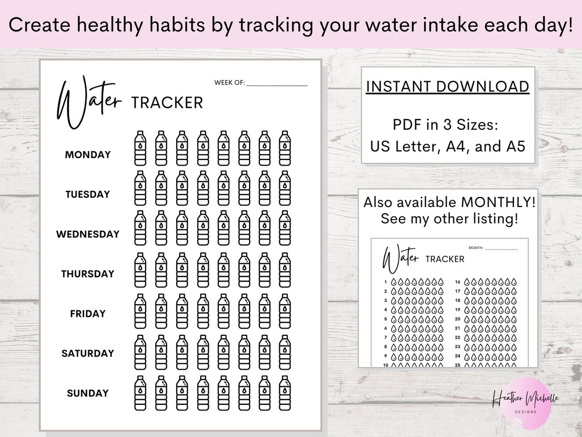 Weekly Water Intake Tracker | Water Log Printable | Daily Hydration ...