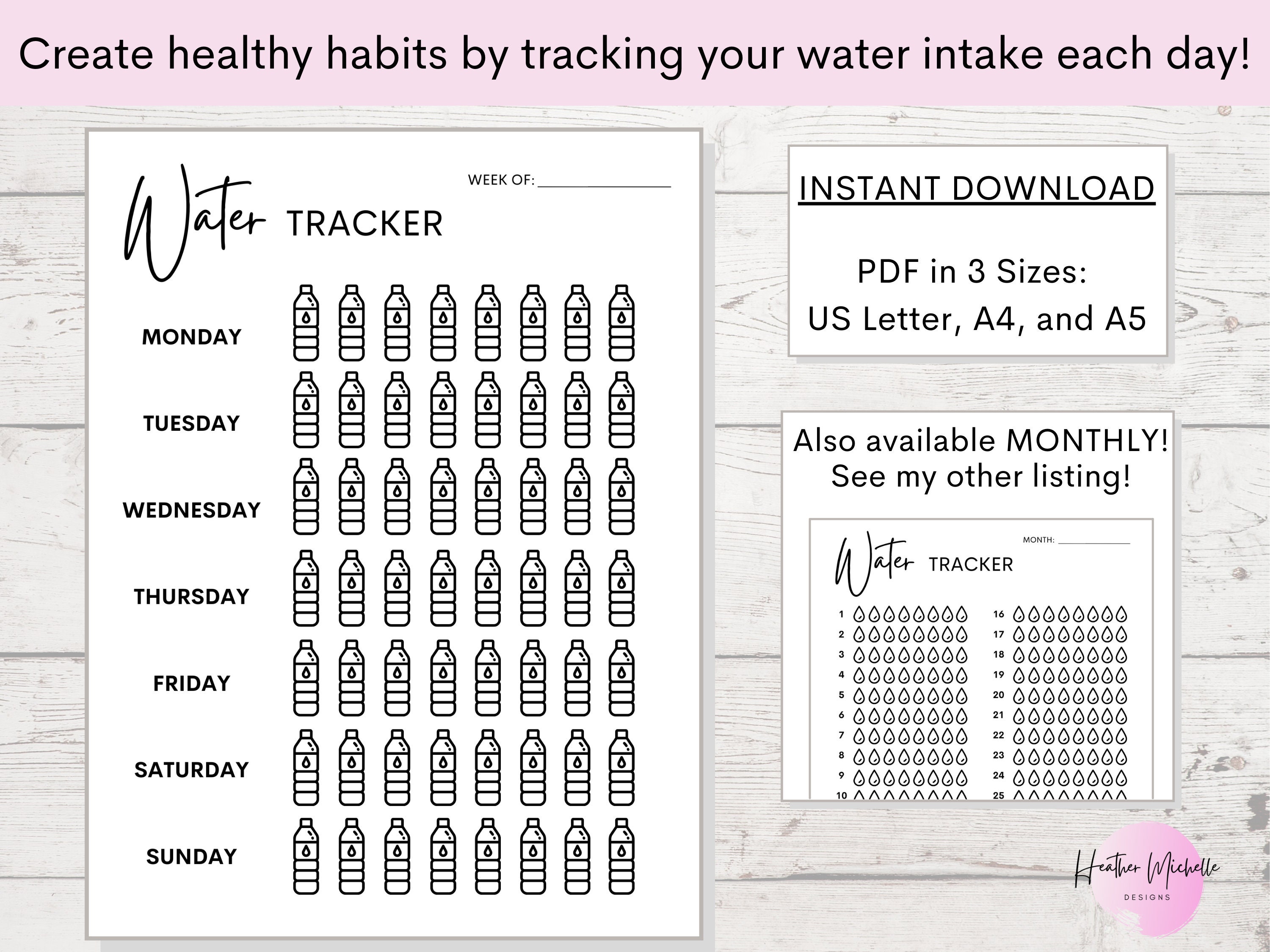Weekly Water Intake Tracker | Water Log Printable | Daily Hydration ...