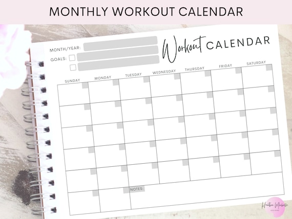 Monthly Workout Calendar Fitness Planner Gray Pink and | Etsy