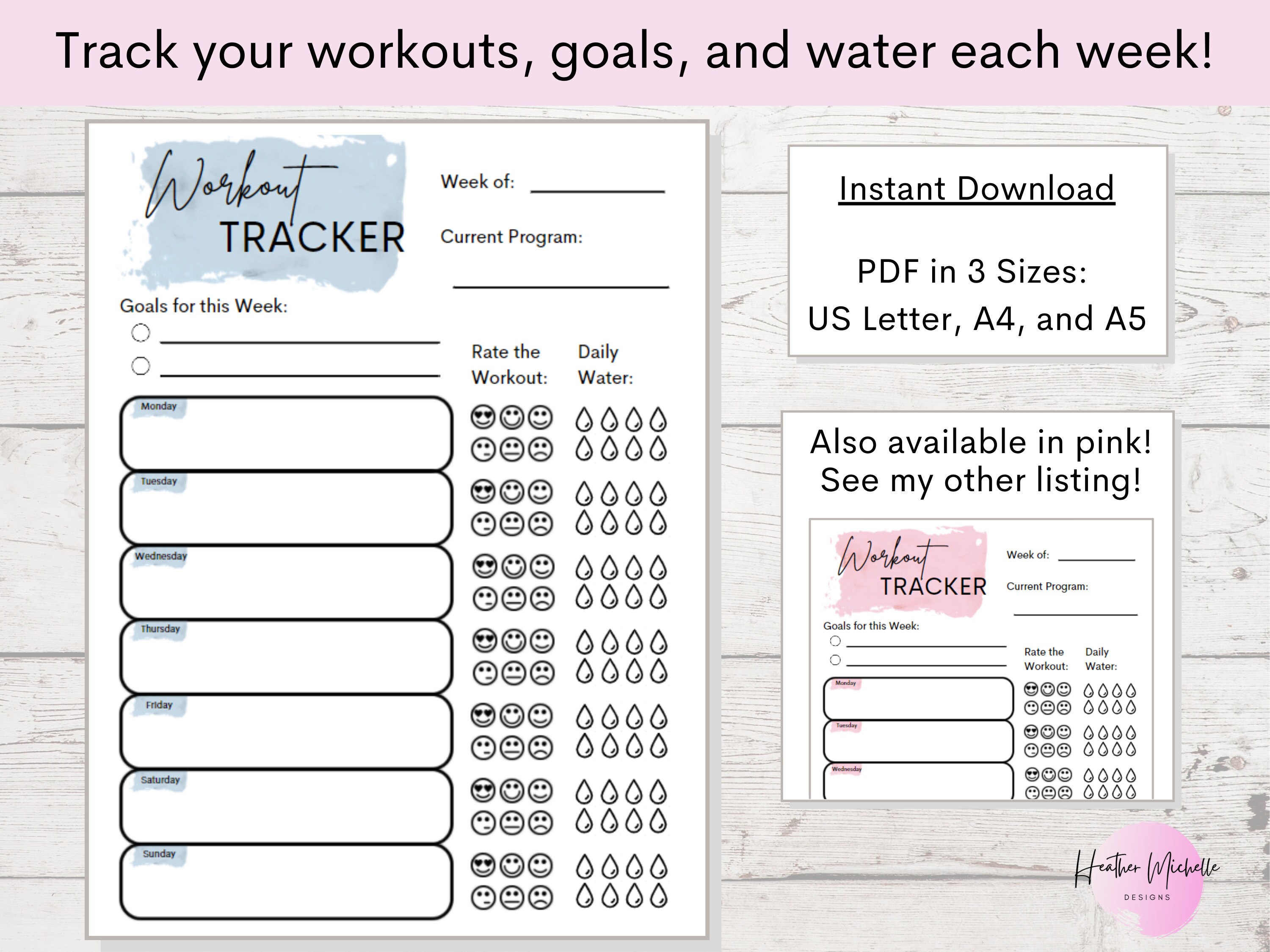 Weekly Fitness Workout Tracker | Printable PDF in Blue | Available in ...