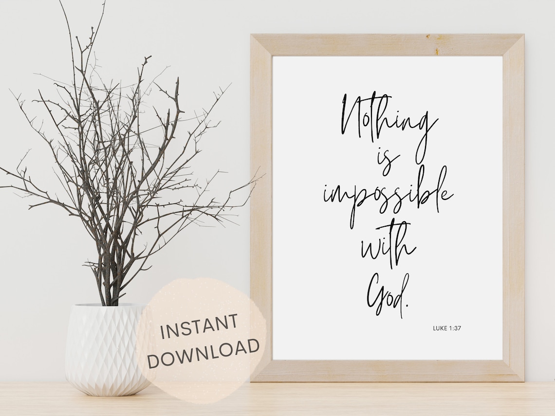 Nothing is Impossible With God Bible Verse Wall Art - Etsy