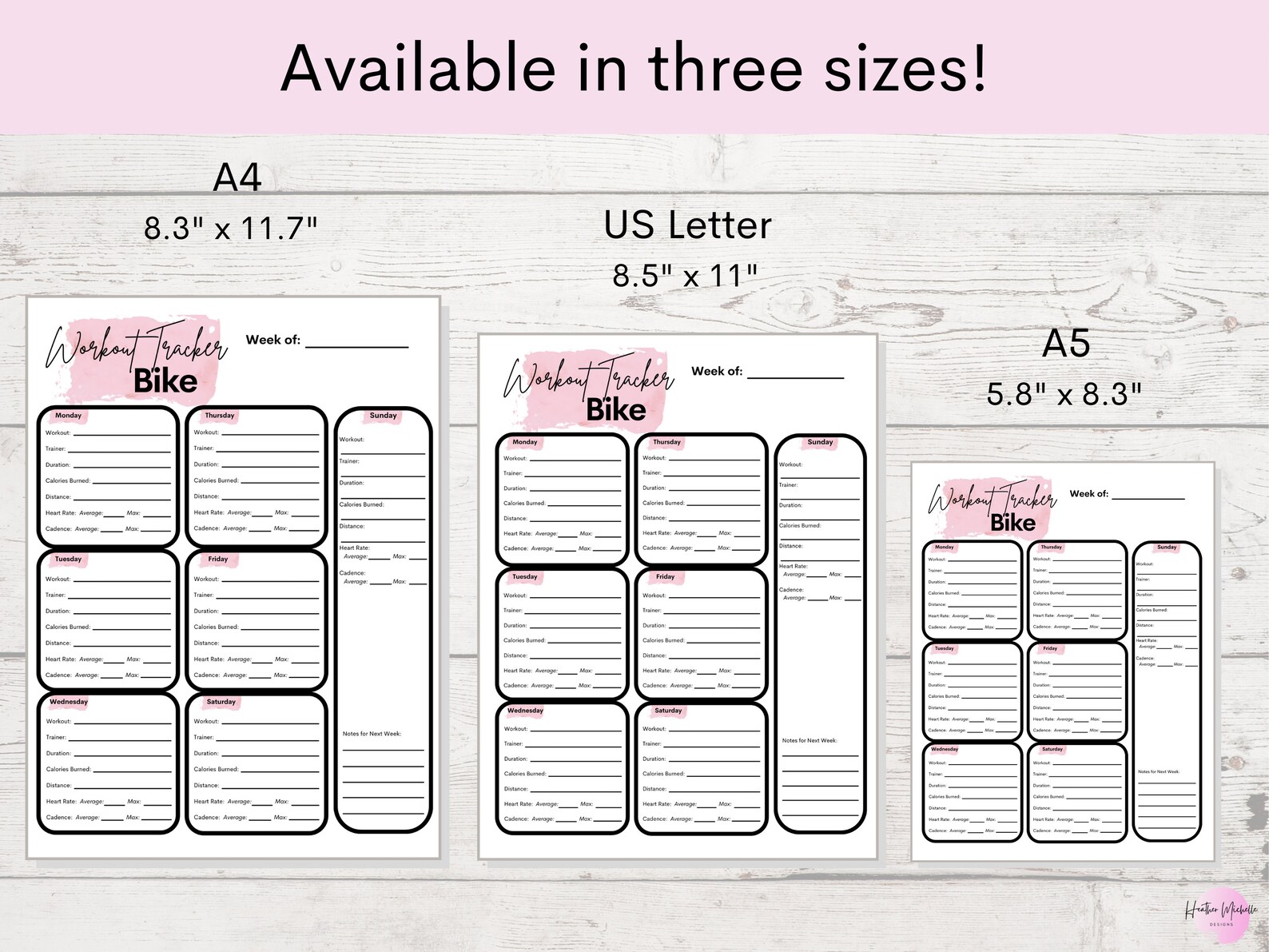 Weekly Bike Workout Tracker | Printable PDF in Pink | Available in US ...
