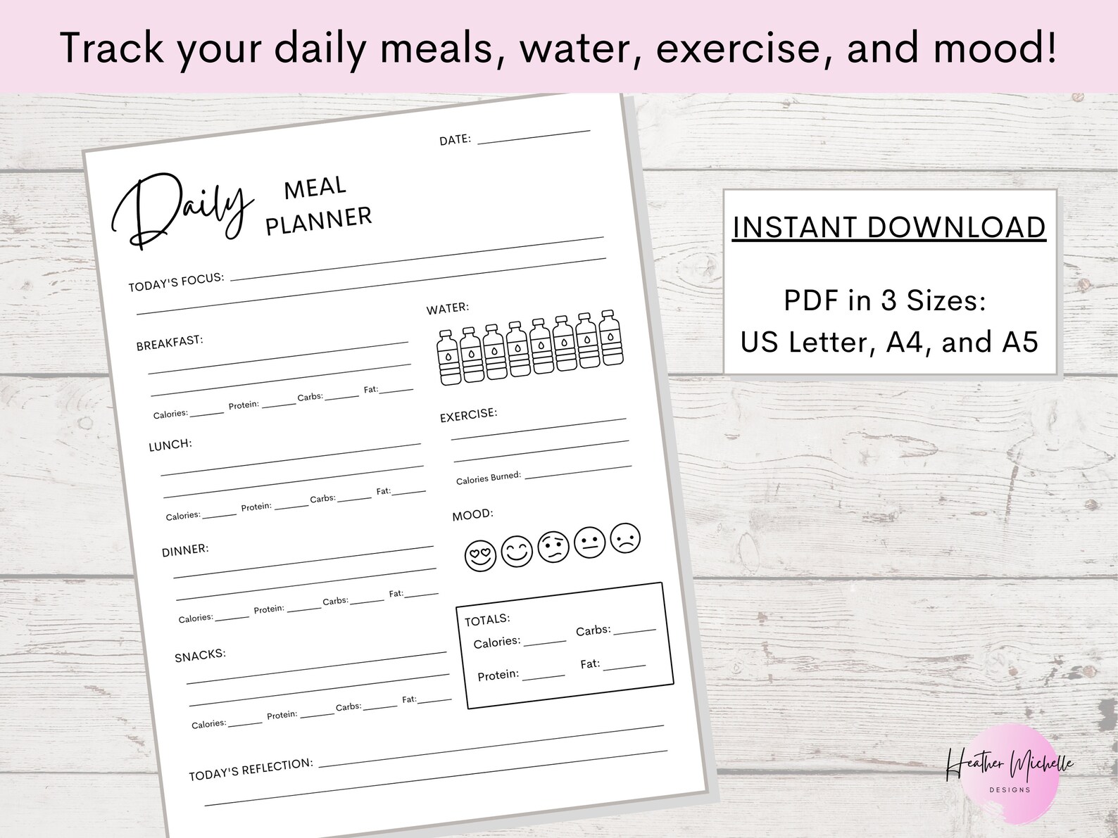 Daily Meal Planner Food Diary Printable Fitness Journal - Etsy