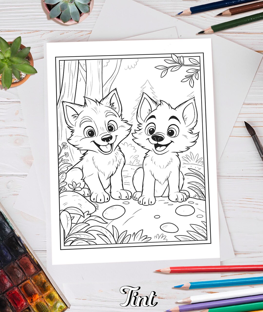 Printable Wolf Pups Coloring Page – Cute Forest Animal Art for Kids ...