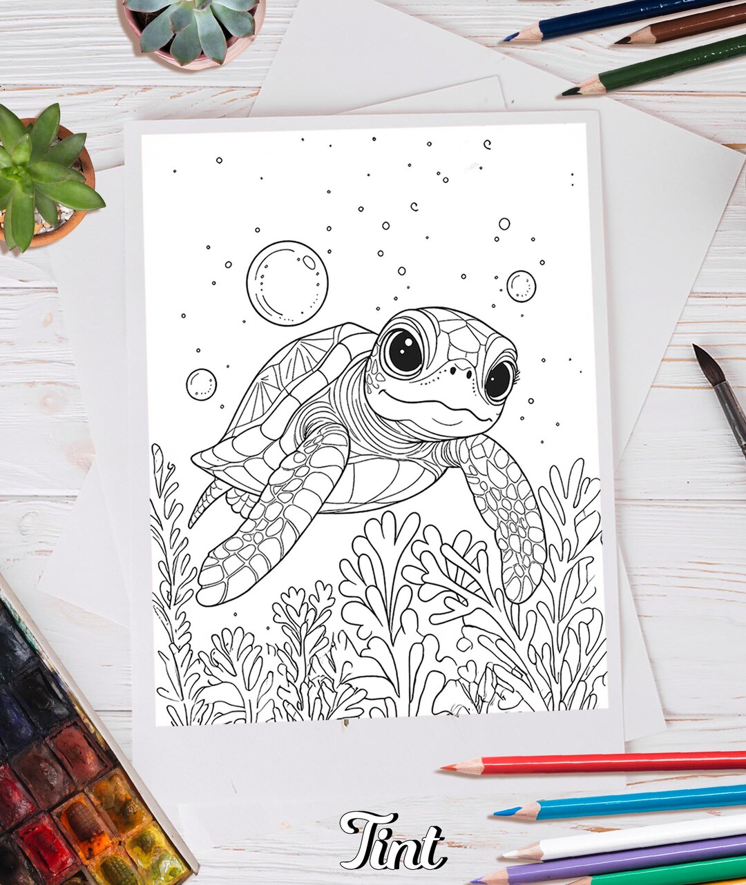 Printable Sea Turtle Wall Art – Ocean Animal Coloring Page, Kids Room ...