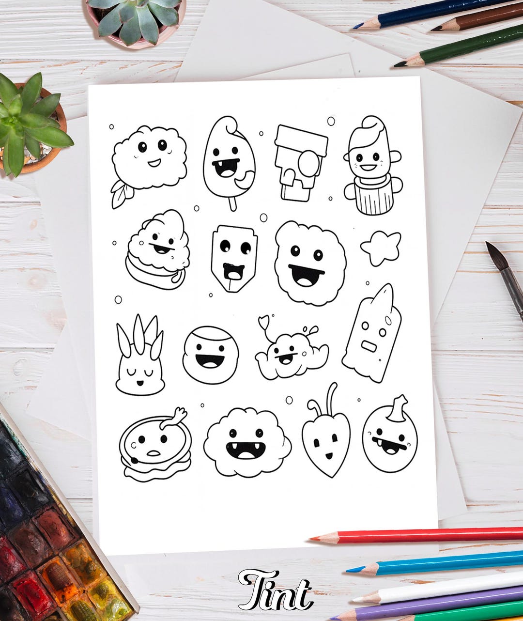 Kawaii Food Faces Coloring Page – Cute & Funny Character Doodles ...