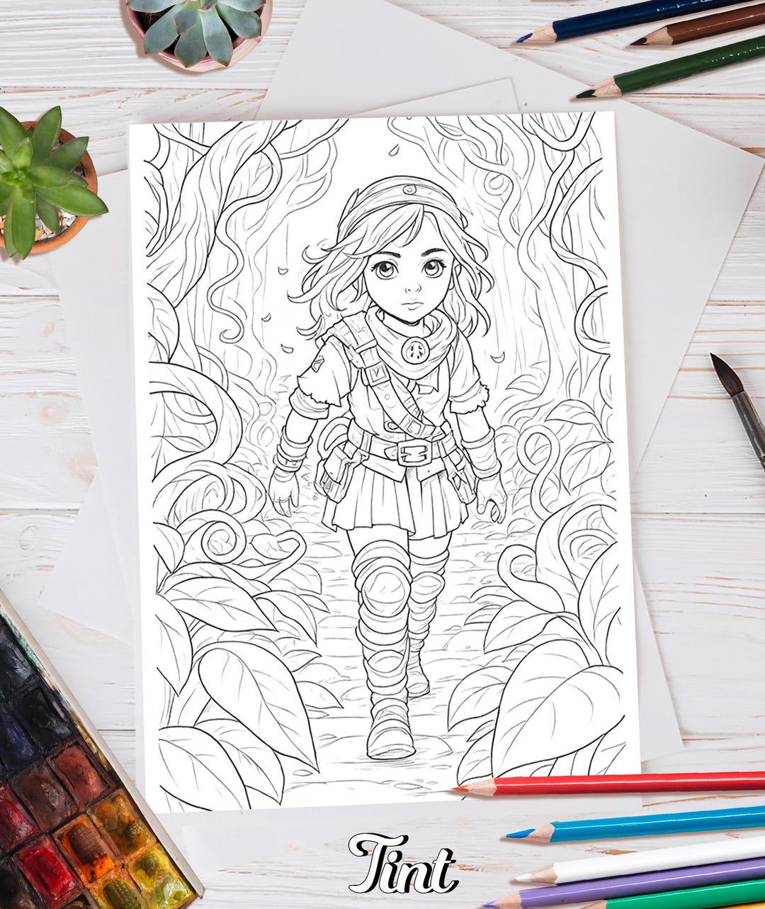 Jungle Explorer Girl Coloring Page – Printable Forest Adventure Art, A4 ...