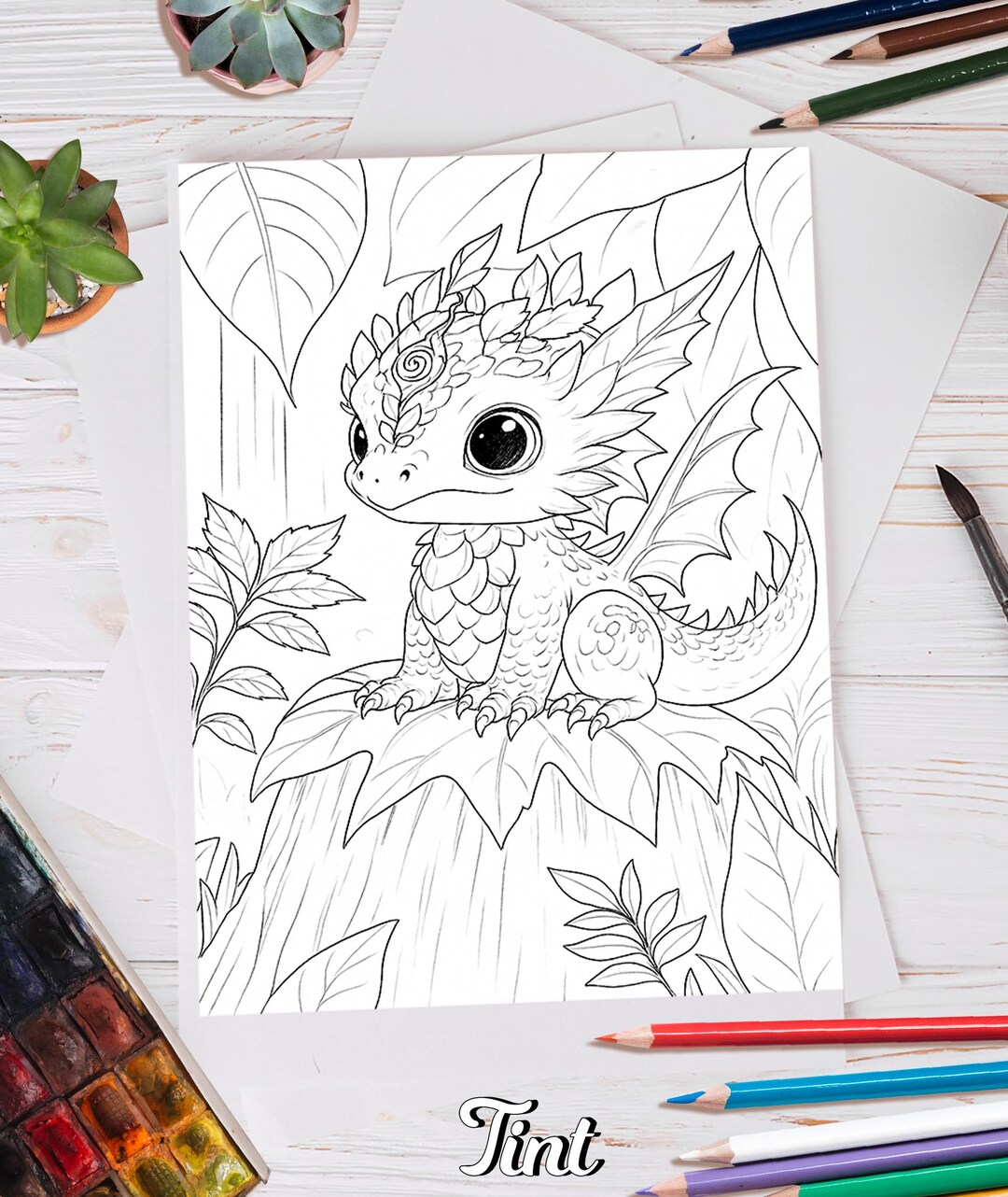 Cute Baby Forest Dragon Coloring Page – Printable Woodland Fantasy Art ...