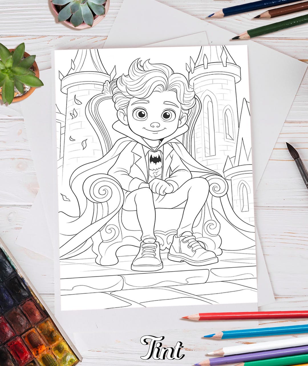 Printable Vampire Boy Coloring Page – Cute Halloween Superhero Art for ...