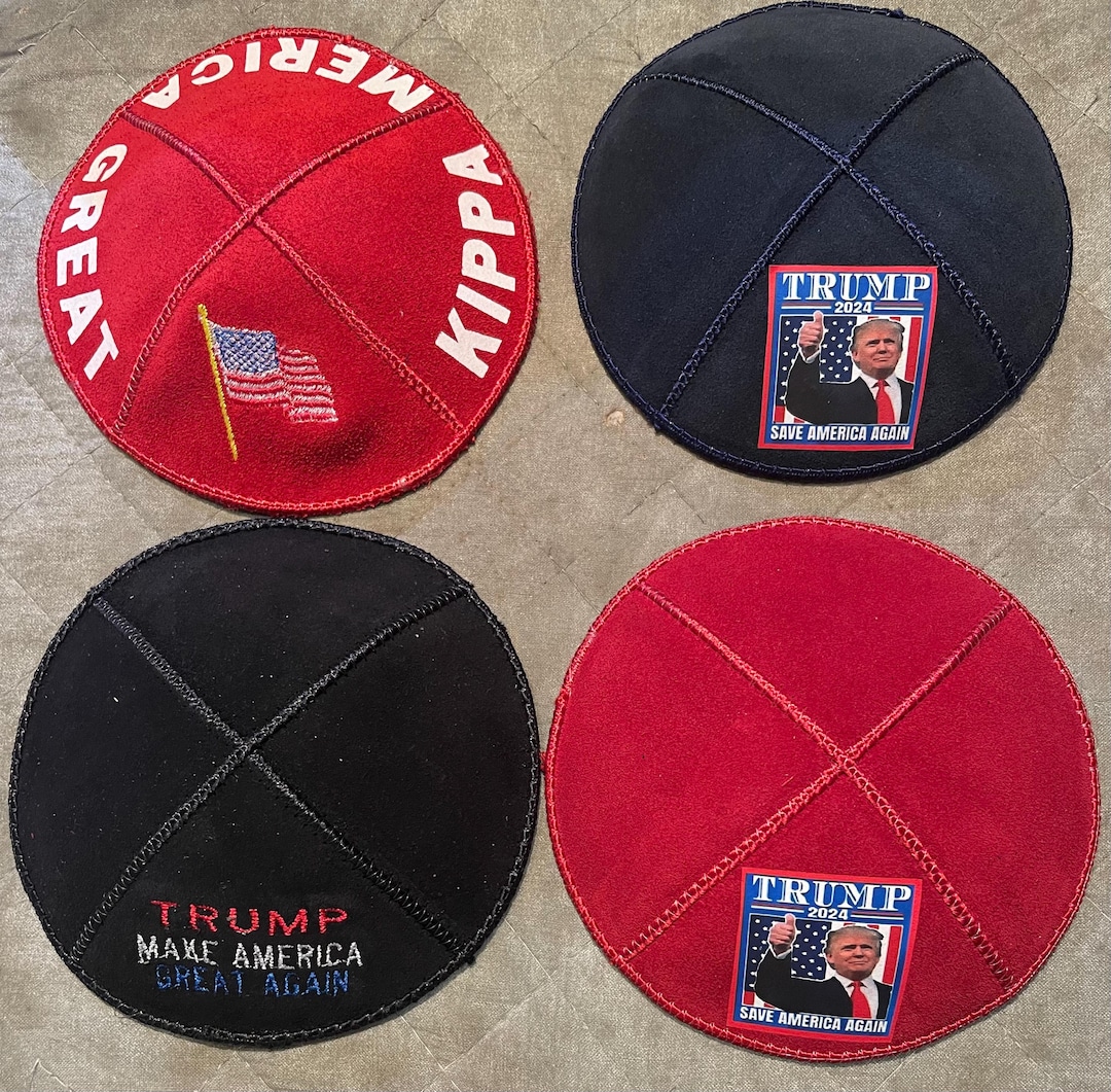 Trump Leather Kippah | MAGA Suede Yarmulke With Embroidered Logo | Make ...
