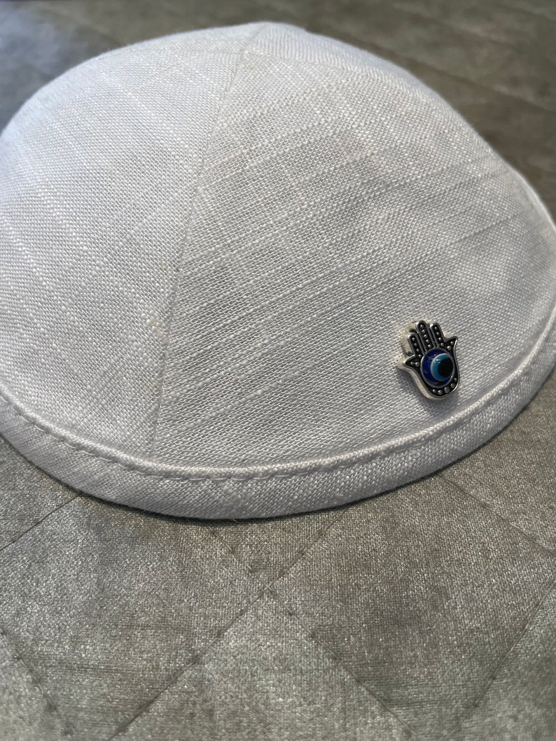 Personal Hamsa Evil Eye Linen Kipot for Wedding Bar Mitzva Bat Mitzva ...