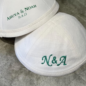 Personal Linen Embroidered Kipot for Wedding Bar Mitzva Bat Mitzva ...