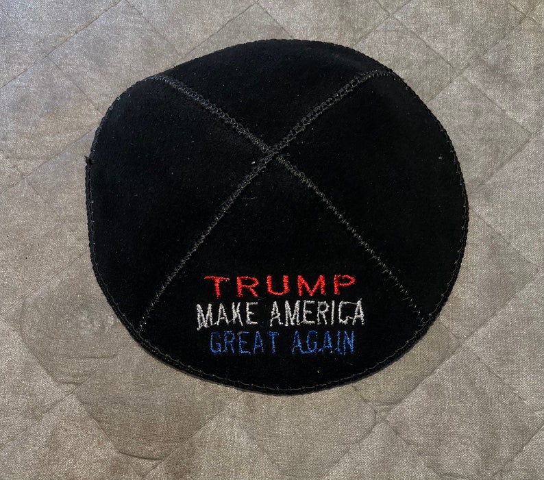 Trump Leather Kippah | MAGA Suede Yarmulke With Embroidered Logo | Make ...