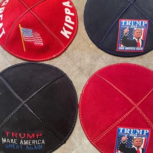 Trump Leather Kippah | MAGA Suede Yarmulke With Embroidered Logo | Make ...