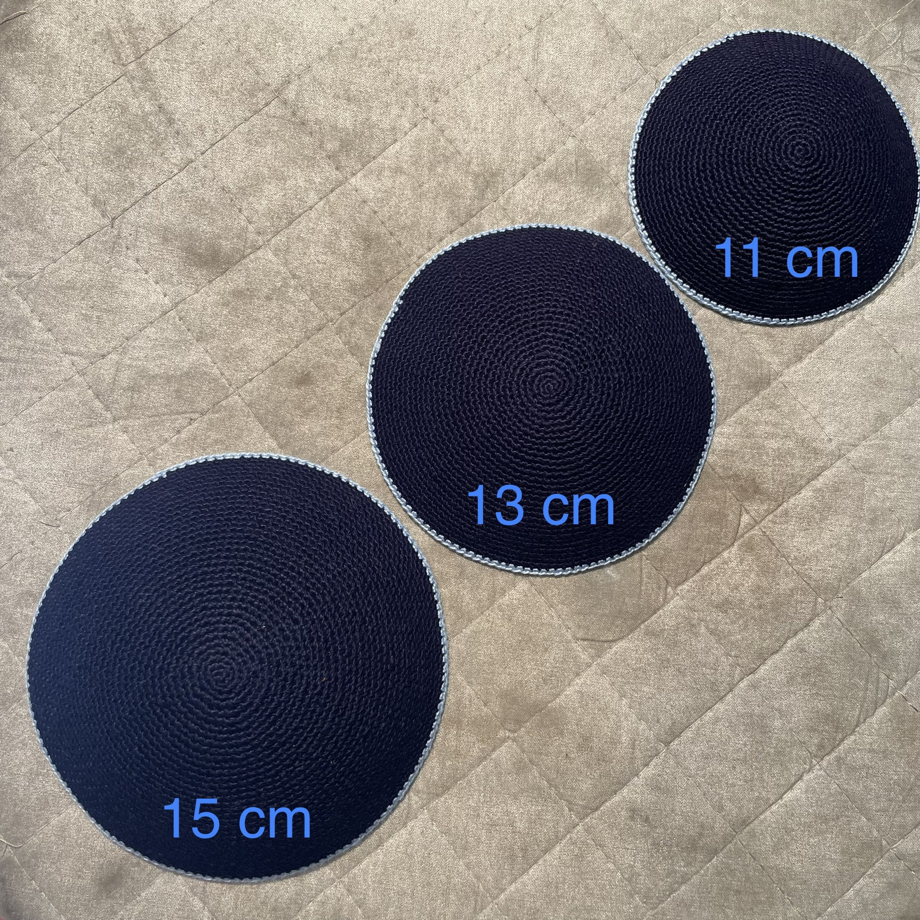 Fine Crochet Navy Blue Kippah With Light Blue Stripe Various Sizes ...