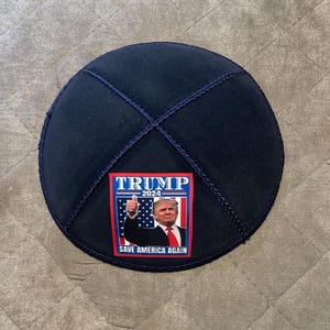 Trump Leather Kippah | MAGA Suede Yarmulke With Embroidered Logo | Make ...