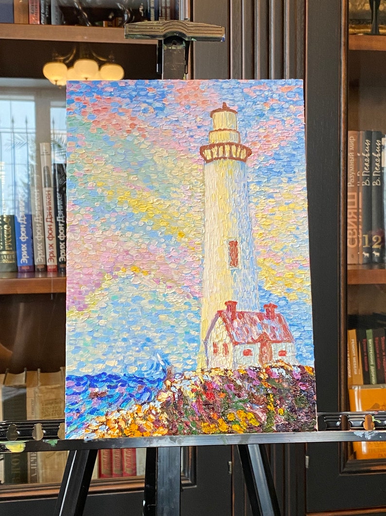 Pigeon Point Lighthouse Wall Art Seascape Painting Pointillism - Etsy