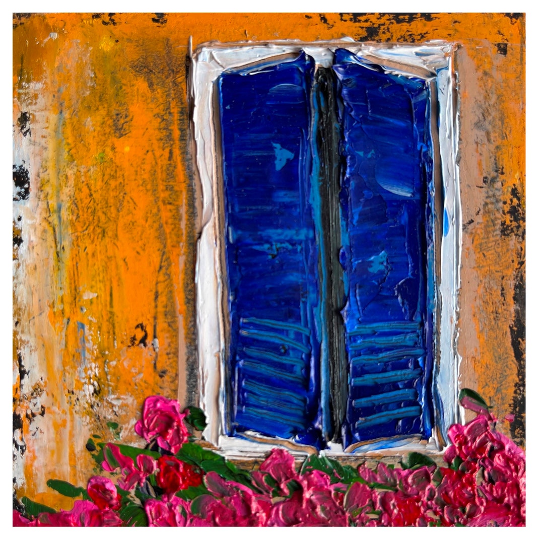 Art Oil Painting Windows With Flowers Original Art 4 by 4 Small Impasto ...