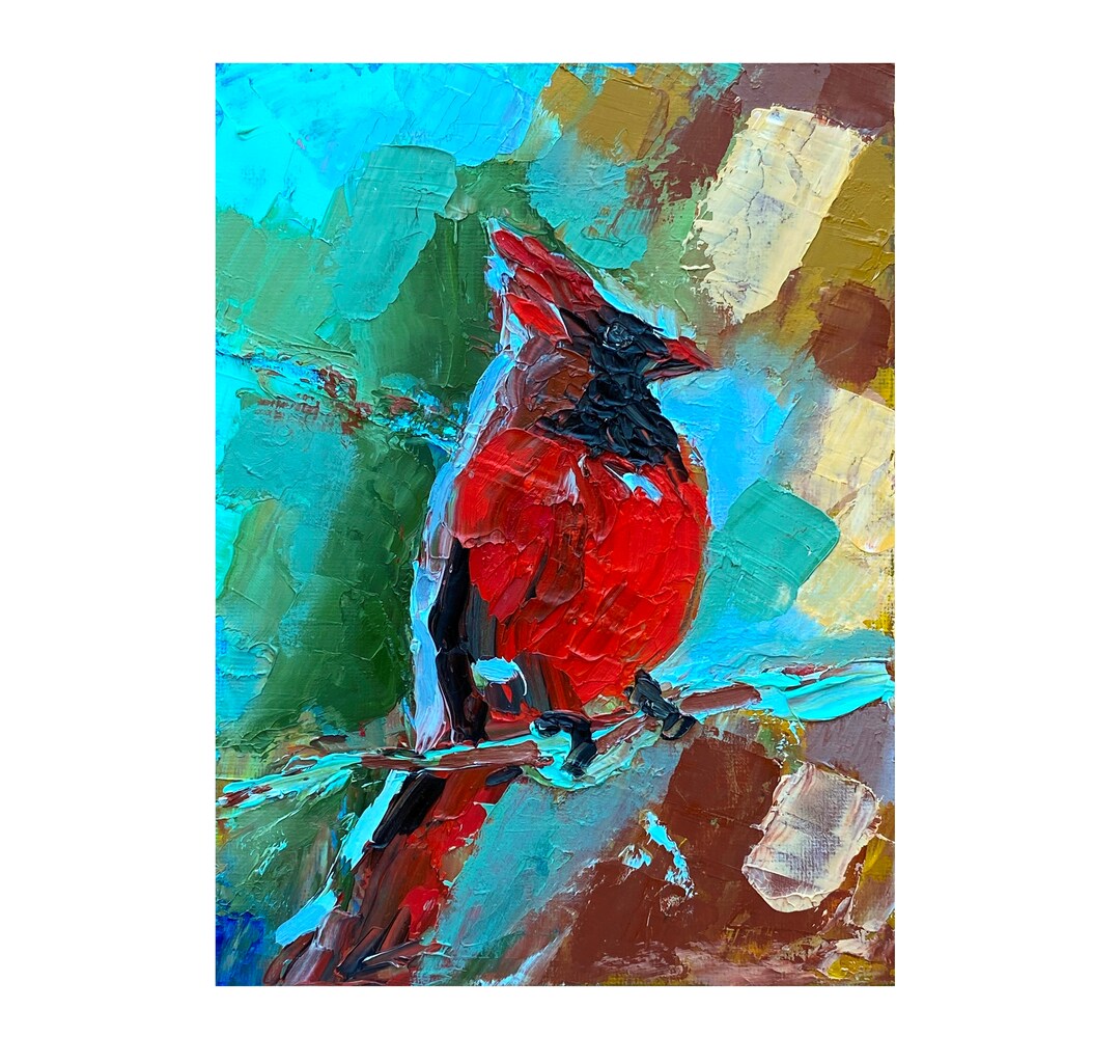 Bird Cardinal Oil Painting Bird Wall Art Nature Painting - Etsy