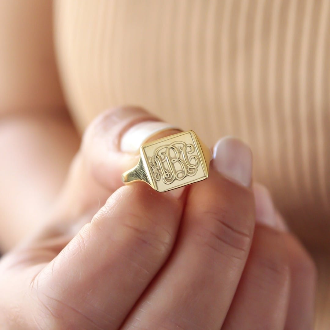 Square Monogram Ring-personalized Signet Ring-personalized Jewelry-monogram Jewelry-gifts for ...