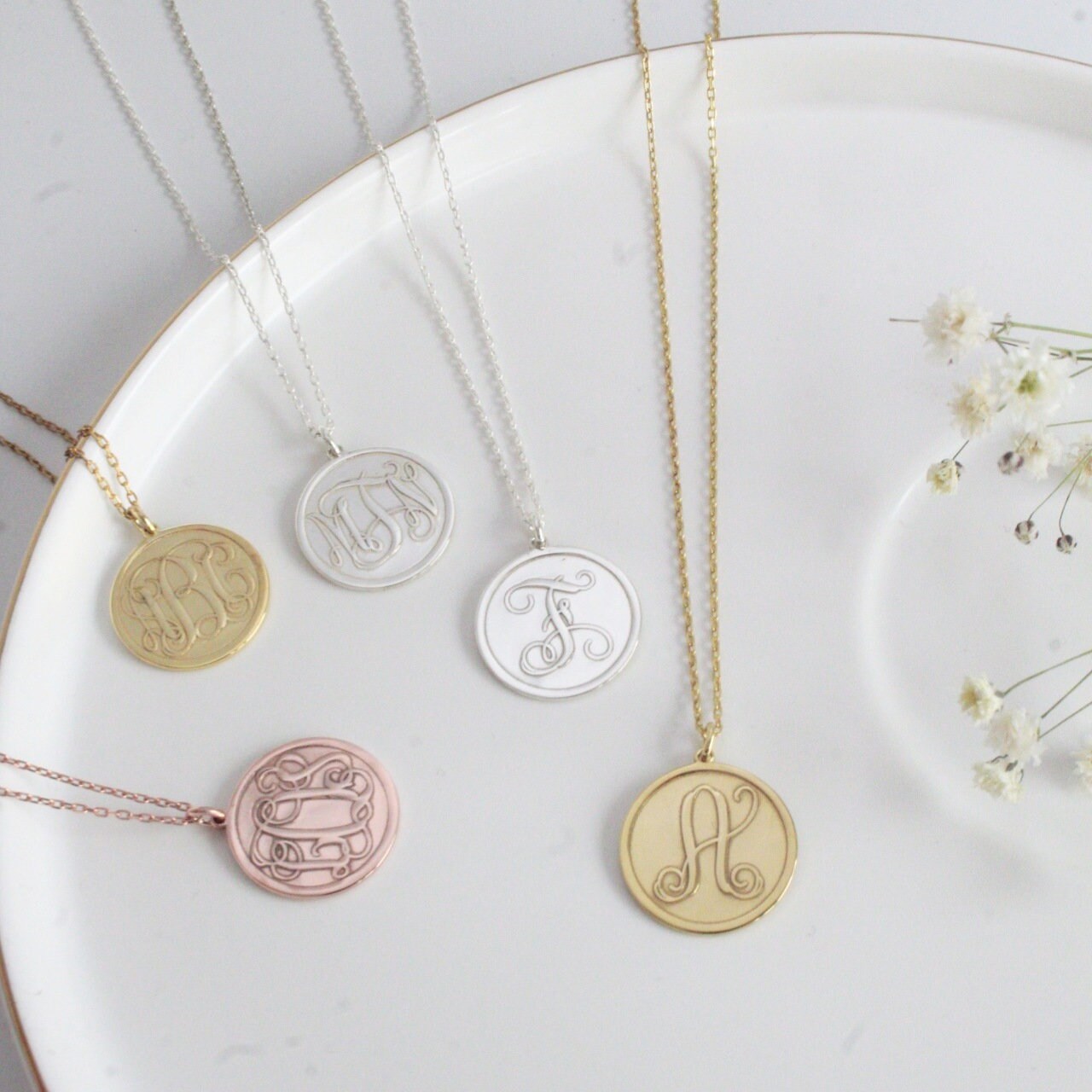 Gold Monogram Necklace-disc Monogram Necklace-initial Disc Necklace ...