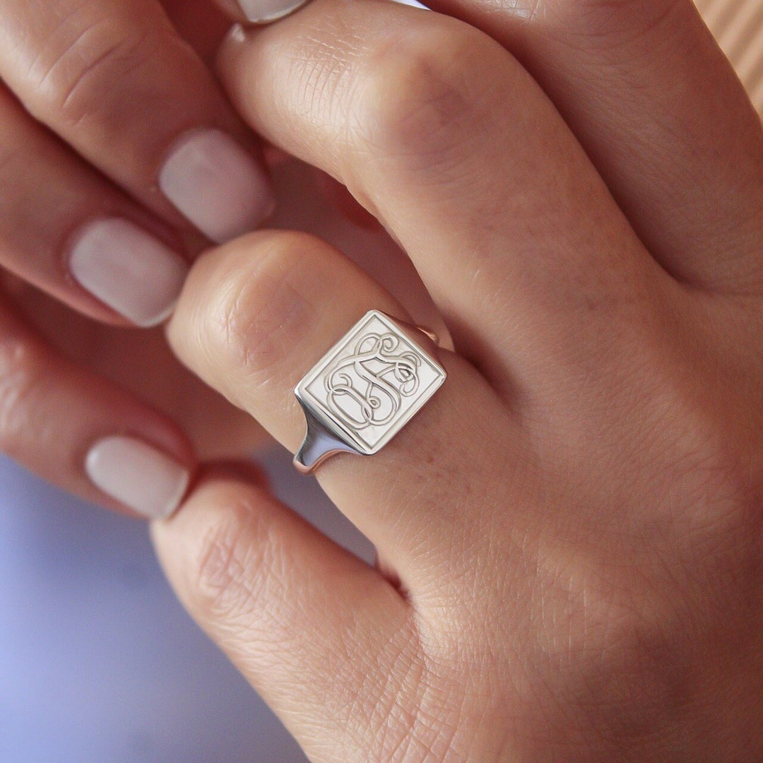 Square Monogram Ring-personalized Signet Ring-personalized Jewelry-monogram Jewelry-gifts for ...