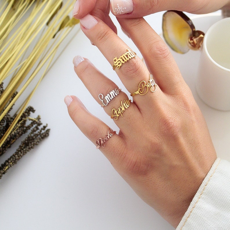 14K Solid Gold Name Ring-gold Name Ring-dainty Name Ring-personalized ...