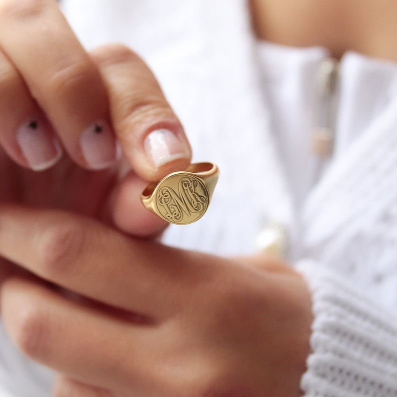 14K Solid Gold Signet Ring real Gold Monogram Ring-monogram - Etsy