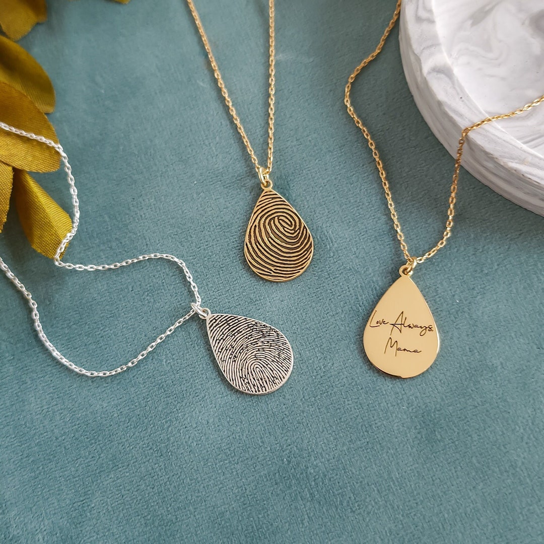 Custom Actual Fingerprint Necklace,engraved Fingerprint Handwriting ...
