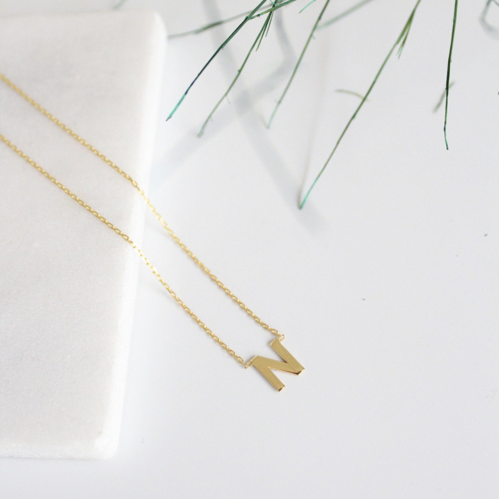 14k Gold Tiny Initial Necklacepersonalized Letter Necklace - Etsy