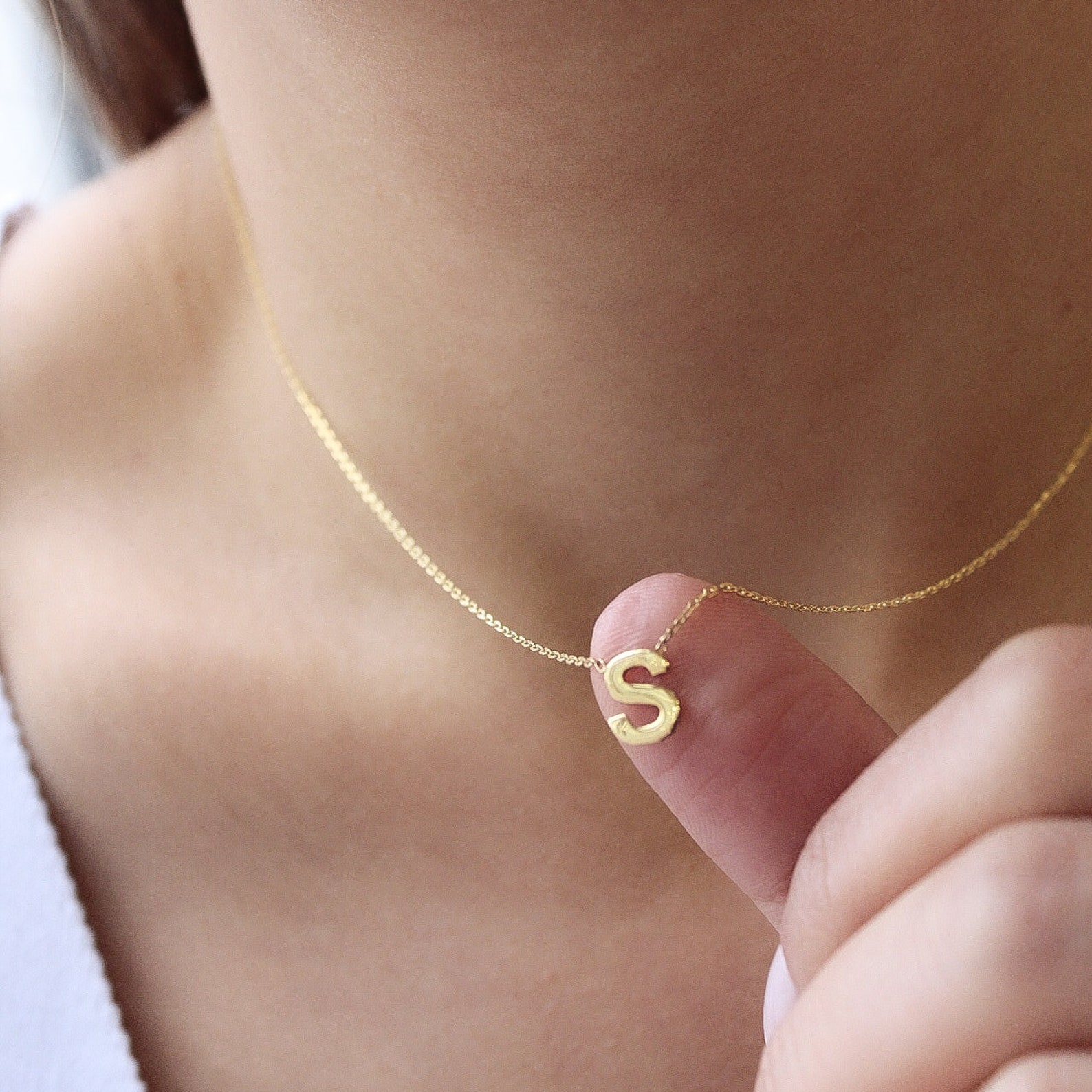 14k Gold Tiny Initial Necklacepersonalized Letter Necklace - Etsy