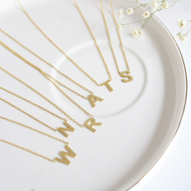 14k Gold Tiny Initial Necklacepersonalized Letter Necklace - Etsy
