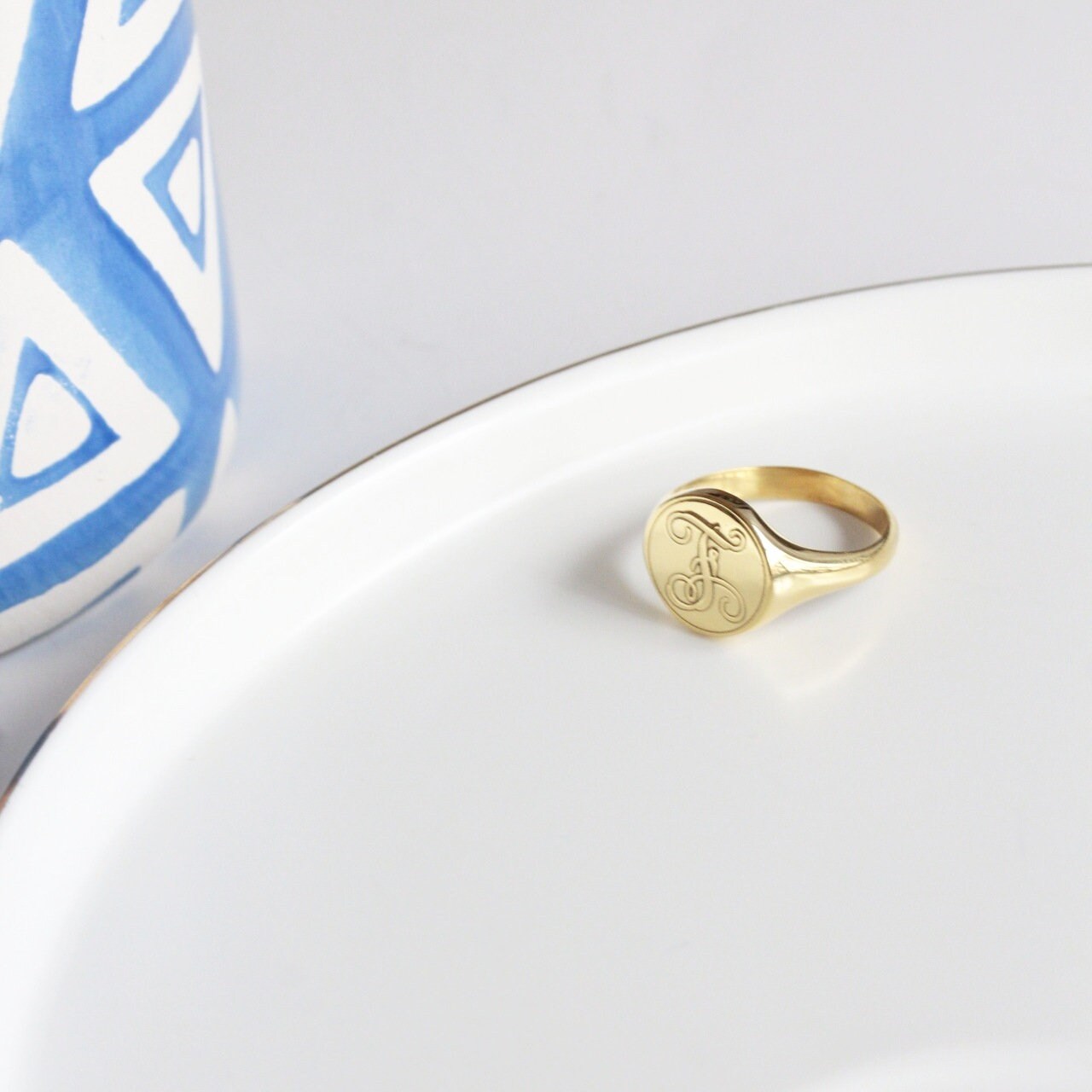 14K Solid Gold Signet Ring -real Gold Monogram Ring-monogram Ring ...