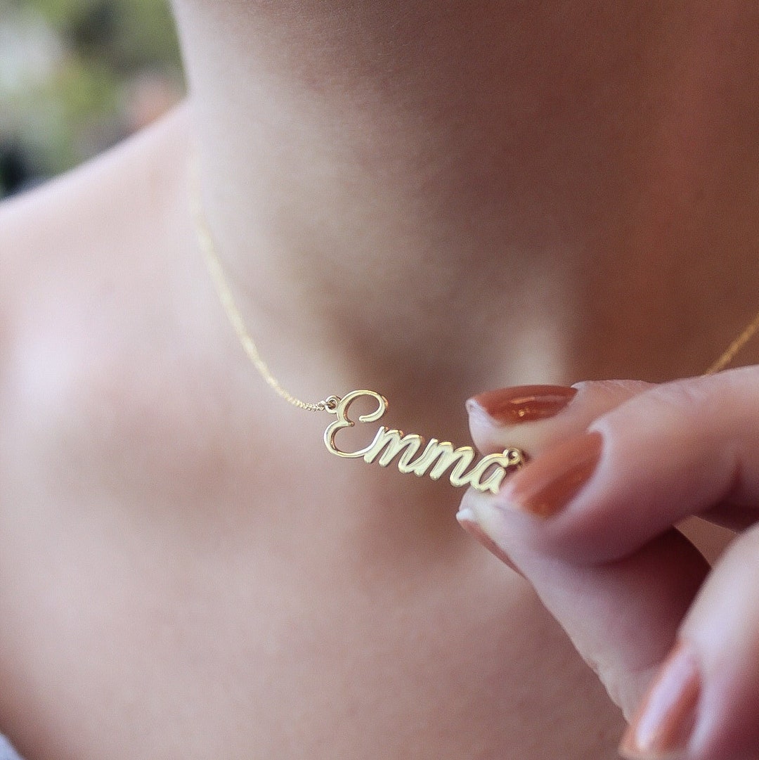 14K Solid Gold Name Necklace-name Necklace Gold-name Necklace-dainty ...