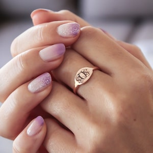 14K Solid Gold Signet Ring-tiny Signet Ring-personalized Jewelry-monogram Jewelry-gifts for Her ...