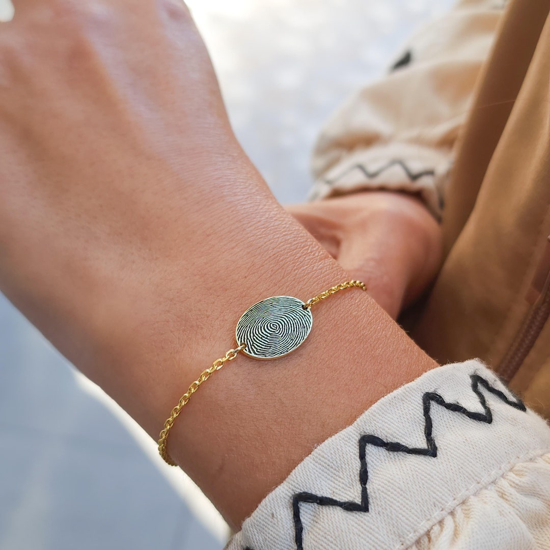 14K Solid Real Gold Fingerpirint Bracelet-handwriting Bracelet-gold ...