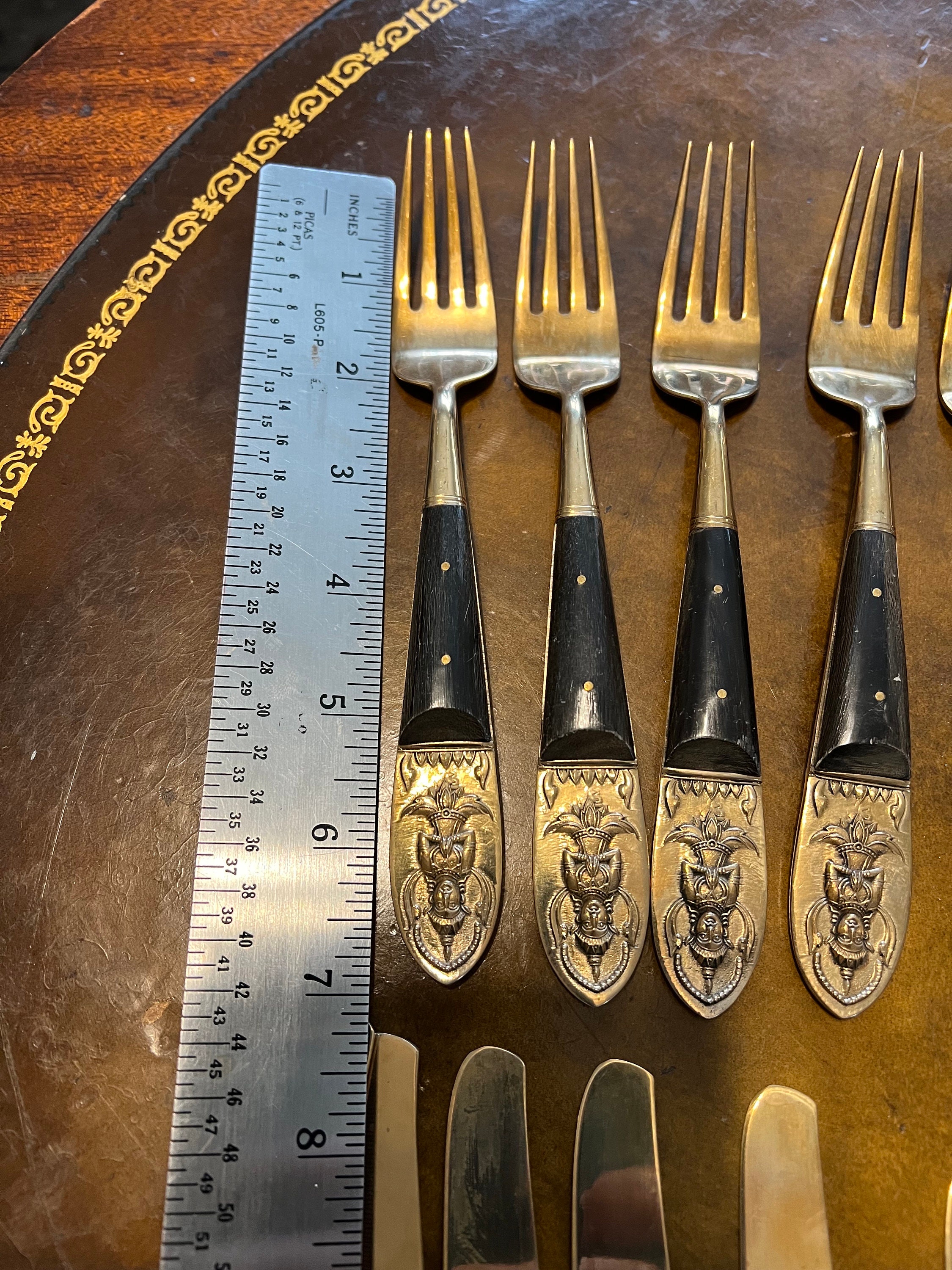 VINTAGE RARE Siam Thailand Buddha Set 24 Dark Rosewood & Brass Dining ...